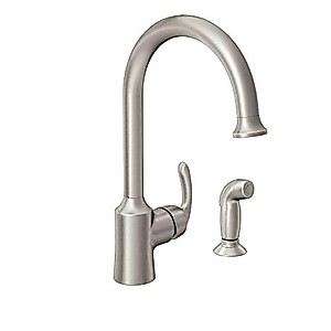Moen 87301SRS High Arc Kitchen Faucet with Side Spray from the Bayhill Collection, Spot Resist Stainless
