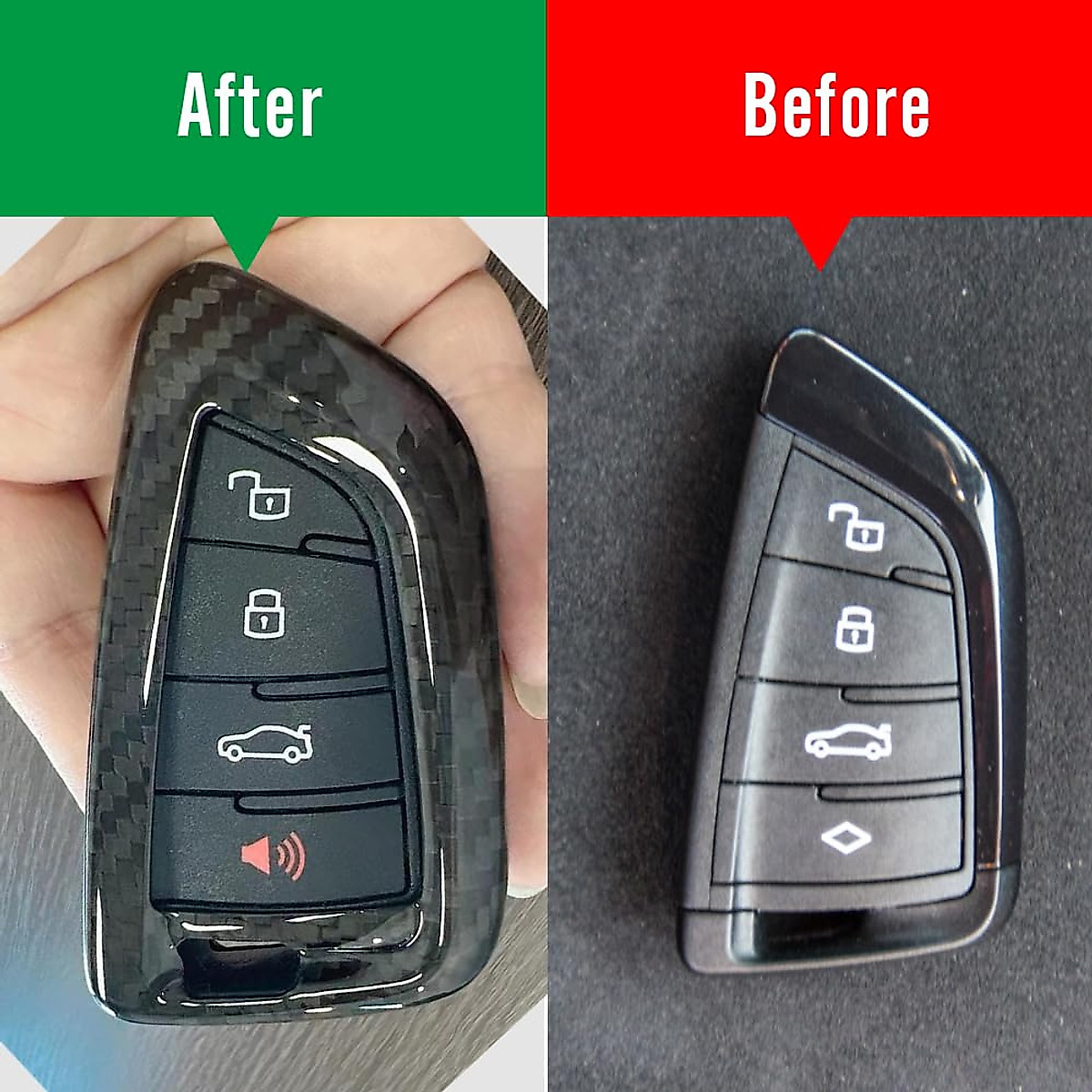 G Brand For Toyota GR Supra A90 TRD MK5 2019 2020 2021, Car Genuine Carbon Fiber Remote Smart Key Case Key Fob Case Holder Cover (Red, Black) (Black) 4.5*1.2*1.2