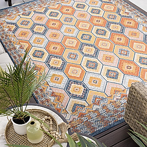 Double Sided, Water Resistant Indoor Outdoor Rug 8x10 | Outdoor Rugs for Patio, Deck, Porch, Entryway | Fade Resistant Outside Area Rug | 7'11'' x 10'3'' Multi-Color | Floral, Tropical or Geometric