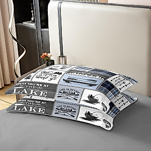 Rustic Farmhouse Style 100% Nature Cotton Duvet Cover King Size,Lake Theme Outdoor Camping Anchor Paddle Silhouette Super Soft Bedding Set,Seaside Cabin Wild Duck Comforter Cover Bedding 3 Piece