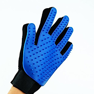 Happy Pet Grooming Glove - Gentle Deshedding Brush Glove - Efficient Pet Hair Remover Mitt - Massage Tool Perfect for Dogs & Cats with Long & Short hair (blue, Left hand)