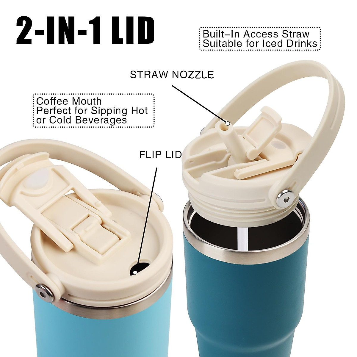 35oz Tumbler with Handle, Insulated Coffee Tumbler with Leak-proof 2-in-1 Lid and Straw, Double Wall Vacuum Insulated Coffee Mug, Portable Stainless Steel Water Bottle for Hot&Cold Drinks(Pink)