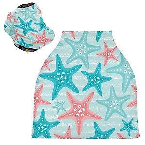 Nautical Ocean Starfish Baby Car Seat Covers, Nursing Cover Breastfeeding Scarf Soft Breathable Stretchy Coverage, Infant Stroller Cover for Boys Girls