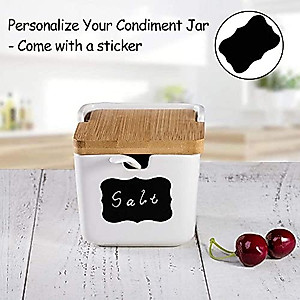 Lucky Goddness Ceramic Sugar Bowl with Bamboo Lid and Spoon,Porcelain Sugar Container for Home Kitchen,Salt Condiment for Sugar Tea Coffee Spice,White,9 Fl oz 270ML