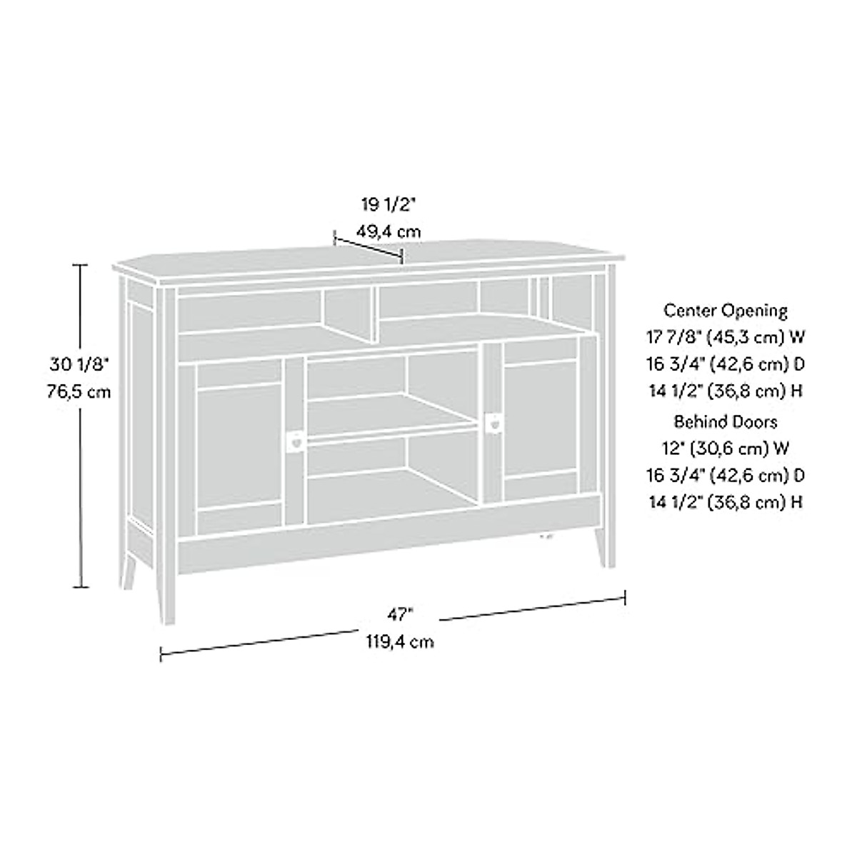Sauder August Hill Corner TV Stand, Soft White Finish