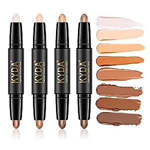FREEORR 8 Colors Highlight Contour Stick, 2 in 1 Body Makeup Shding Stick, Face Highlighters Sticks,4 Packs Contouring Highlighting Foundation Shadow Cream Pen