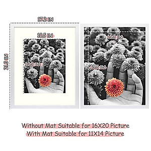 Frametory, 16x20 Picture Frame - Made to Display 11x14 Photo with Ivory Mat - Wide Molding - Built in Hanging Features - Preinstalled Wall Mounting Hardware (White, 1 Pack)