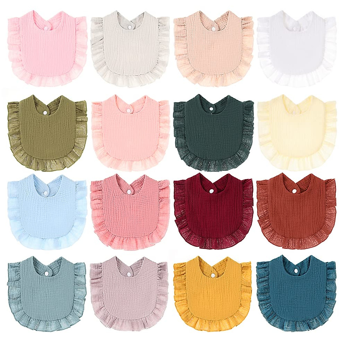 Surakey 1 Pack Baby Bibs 4-Layer Soft Absorbent Lace Feeding Bibs for Teething Drooling Baptism Washable Outfits for Unisex (White)