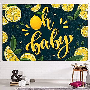 Oh Baby Backdrop Banner Decor Green – Lemon Theme Baby Shower Party Decorations for Birthday Gender Reveal Supplies