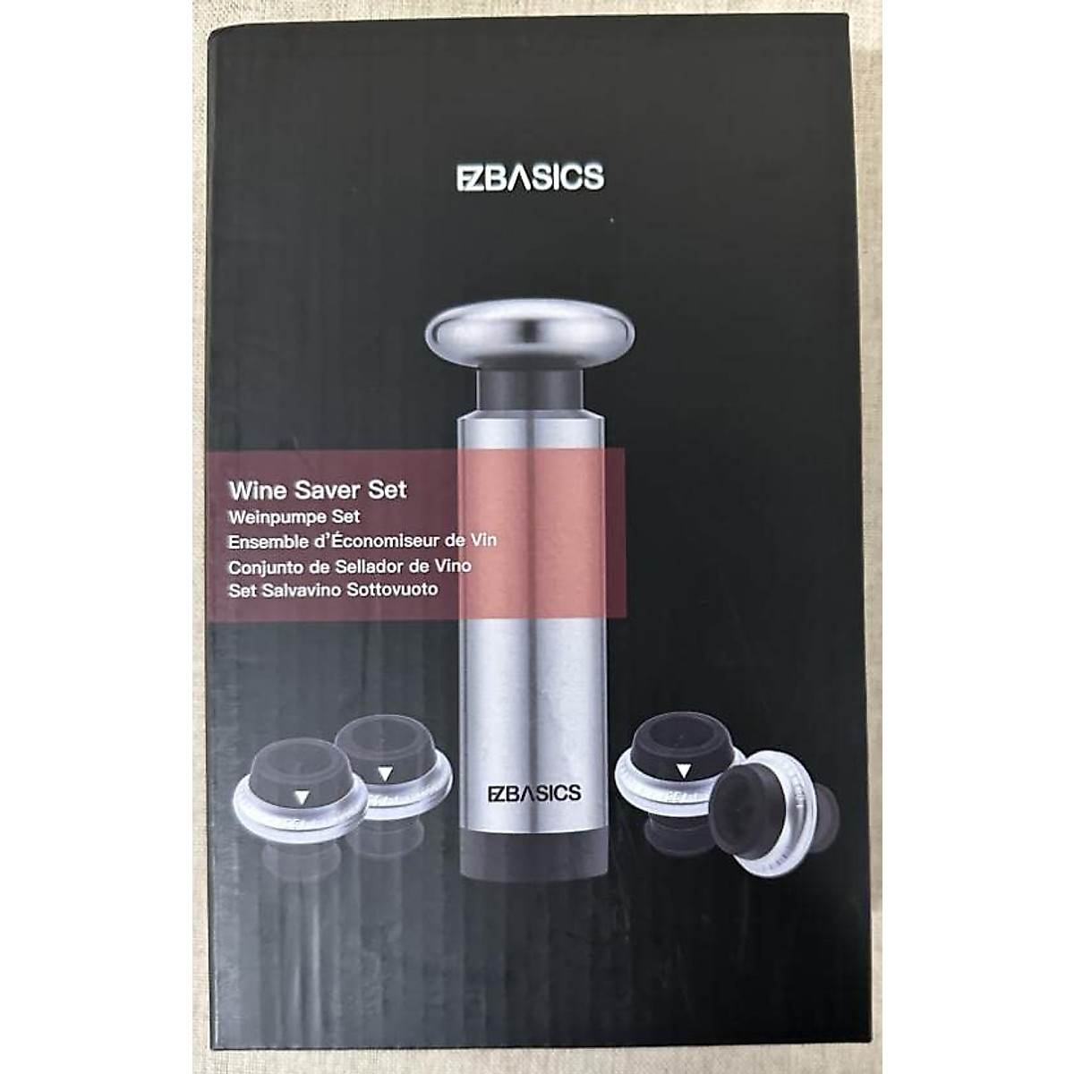 Wine Stoppers EZBASICS Wine Saver Pump with Wine Bottle Stoppers, Stainless Steel Pump + 4 Wine Stoppers¡­