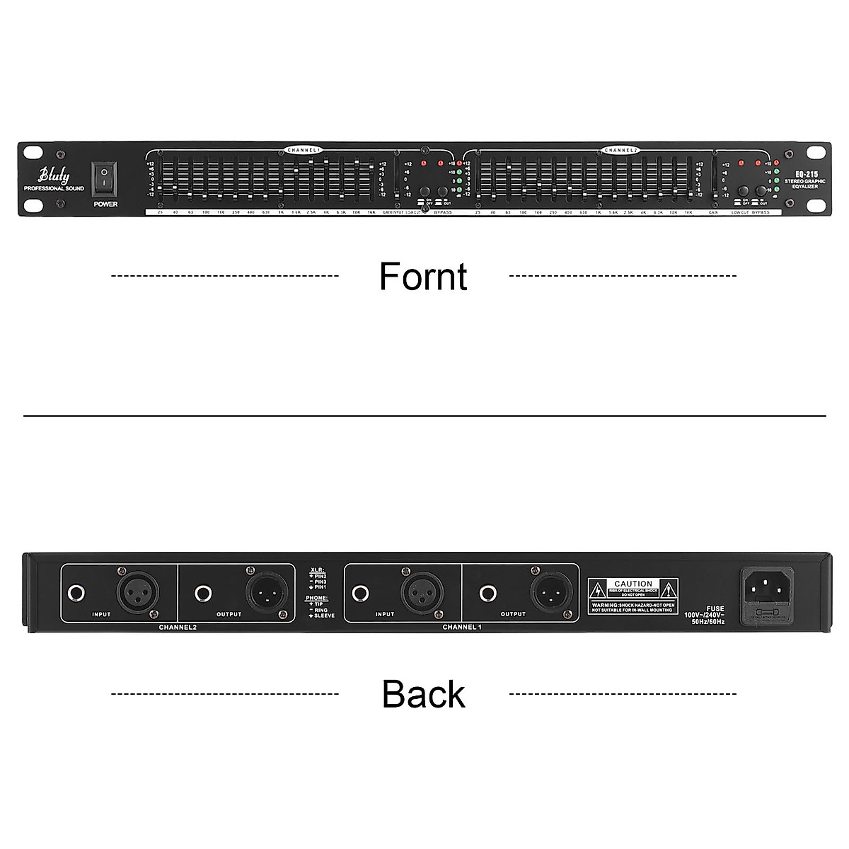 Btuty Audio Equalizer EQ-215 Dual Channel 15-Band Equalizer 1U Rack Mount 2-channel Stereo Graphic Equalizer Stereo Equalizer Graphic Equalizer