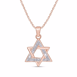 AFFY White Natural Diamond Star of David Pendant Necklace in 14k Rose Gold Over Sterling Silver (0.1 Ct)