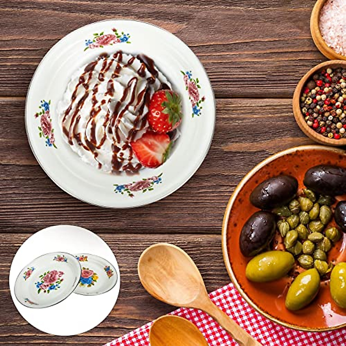 Hemoton Unbreakable Enamel Plates Enamel Plate Fruit Plate 2pcs Enamel Fruit Platter Vintage Salad Plate Enamel Washing Platter Enamel Trays Enamelware Serving Platter (30cm/ 11.8inch)