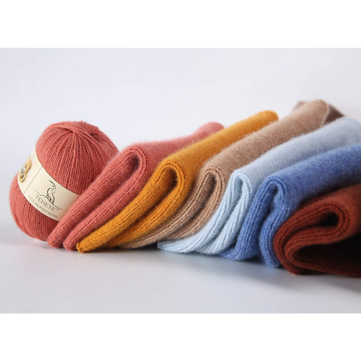 TEHETE 100% Merino Wool Yarn for Knitting 3-Ply Luxury Warm Soft Lightweight Blue Crochet Yarn (Ginger)