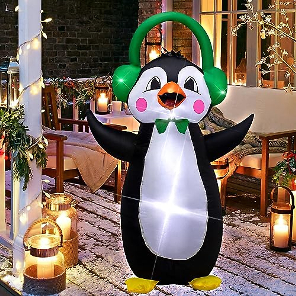 DROFELY 4 Foot Christmas Inflatable Penguin with Headphones Indoor Outdoor Decoration Christmas Yard Blow up -WM-07