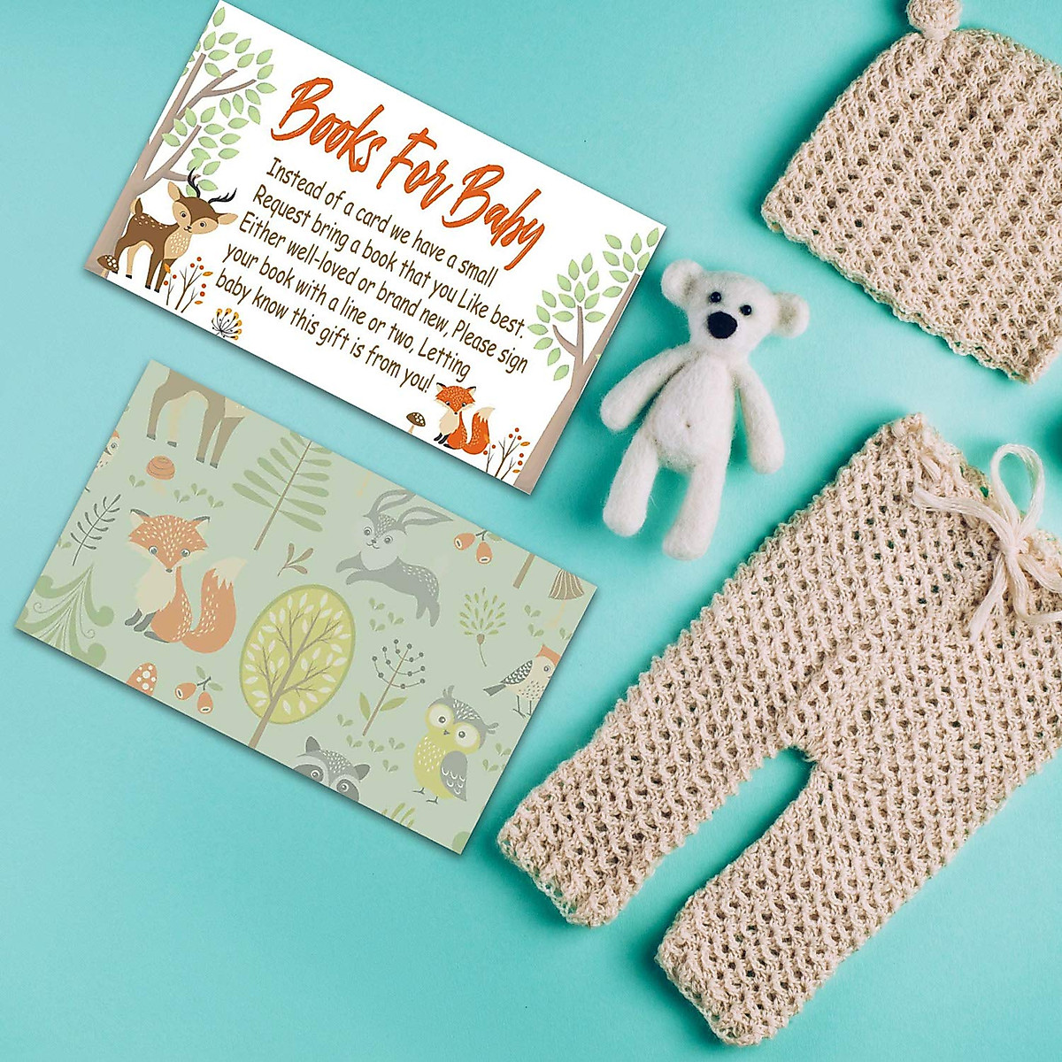 Woodland Creature Books for Baby Shower Request Cards (50 Pack), Baby Shower Invitation Inserts.