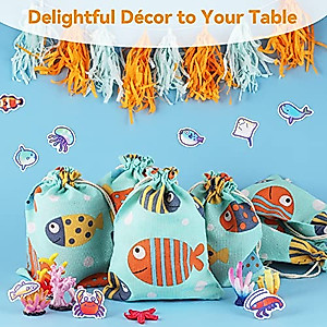 Niceup 25pcs Tropical Fish Cruise Small Drawstring Fabric Party Favors Bags 6X8” for Kids Fishing Under Sea Ocean Animals Creatures Summer Beach Theme Party, Cotton Burlap Gift Pouches Bag Packaging