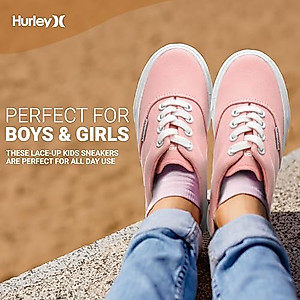 Hurley Marley Kids Lace Up Canvas Sneakers – Low Cut Skateboarding Shoes for Kids, Sports Shoes for Boys and Girls, Pink