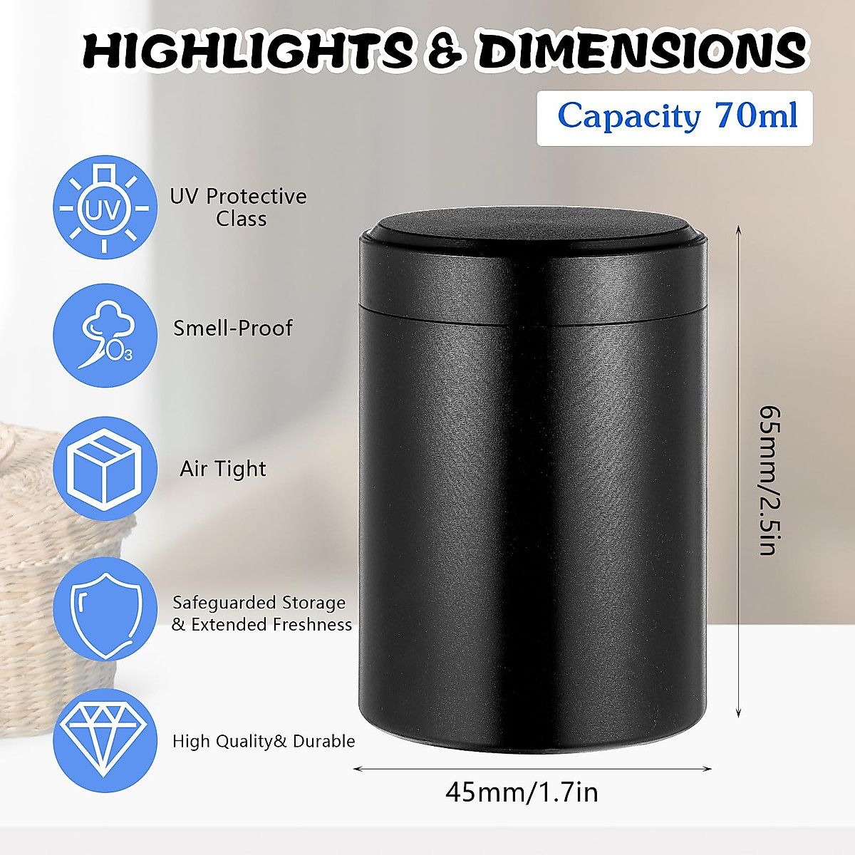 Trinkrittey Aluminum Storage Jar Airtight Smell Proof Container Portable Airtight Container Multipurpose Airtight Container Multipurpose Storage Container for Spices Coffee Teas (Black and Silver)