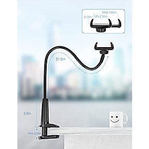 Tryone Gooseneck Phone Holder Stand for Bed Flexible Arm Adjustable Cell Phones Mount Clamp on Desk Bedframe Compatible with iPhone 14 Pro Max 13 12 11 X SE Series/Samsung S22 or Other 4"-7" Devices