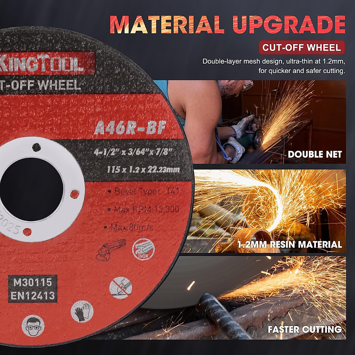 KingTool 31pcs Grinding & Cutting Wheels 4 1/2 inch Grinder Disc Set - 25pcs Cutting Wheel, 3pcs 4 1/2 Grinding Wheels, 3pcs Flap Discs with 7/8" Arbor for Angle Grinder Steel and Stainless