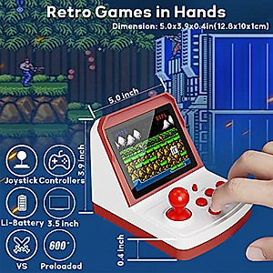 A6 Plus Mini Handheld Game Console 3.5 inch Arcade Style Emulator Portable Games Console Preinstalled Classic FC Games Built-in Rechargeable Battery for Kids Teens Gift 2 Players Red