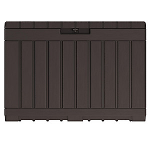 Keter Kentwood 50 Gallon Resin Deck Box-Organization and Storage for Patio Cushions, Throw Pillows and Garden Tools, Brown
