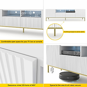 Homlando Ravenna C TV Stand 79" – Lowboard TV Cabinet – Gaming Center for TVs Up to 85” – LED TV Unit - TV Entertainment – Center with Storage for Living Room – White Matte with White Gloss Fronts