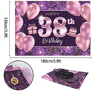 PAKBOOM Happy 38th Birthday Banner Backdrop - 38 Birthday Party Decorations Supplies for Women - Pink Purple Gold 4 x 6ft