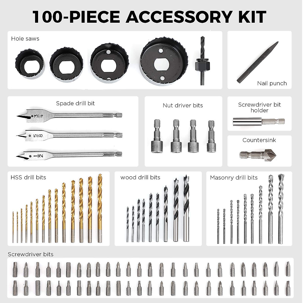 AVID POWER 12V Cordless Drill Set Bundle with 100PCS Drill Bits for Metal, Wood, Masonry
