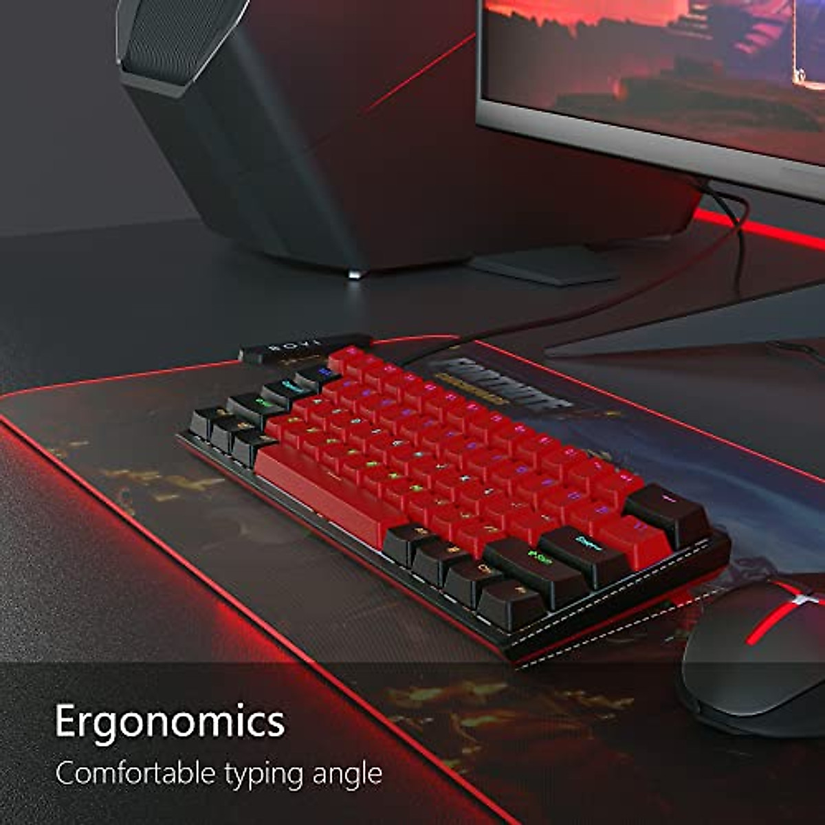 BOYI Wired 60% Mechanical Gaming Keyboard,Mini RGB Cherry MX Switch PBT Keycaps NKRO Programmable Type-C Keyboard for Gaming and Working (Black Red Rose Color,Cherry MX Blue Switch)