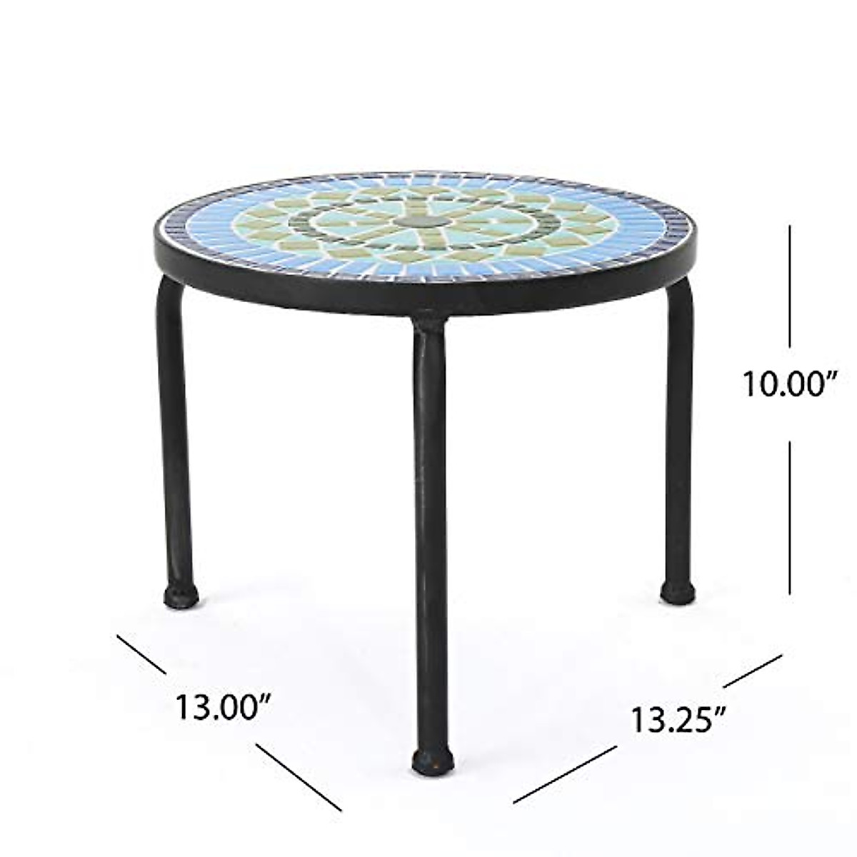 Christopher Knight Home Iris Outdoor Ceramic Tile Side Table with Iron Frame, Blue / Green