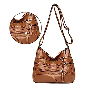 harayaa Retro Crossbody Bag for Women Shoulder Bag Soft PU Leather Handbags Purses multiple pocket Tote Bag, Brown