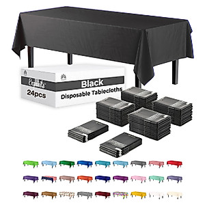 Exquisite 24-Pack Black Plastic Table Cloth - 54In. x 108In. Disposable Tablecloth for Parties - Rectangle Tablecloth - Disposable Table Cloths for Parties - Plastic Table Cover for Picnics
