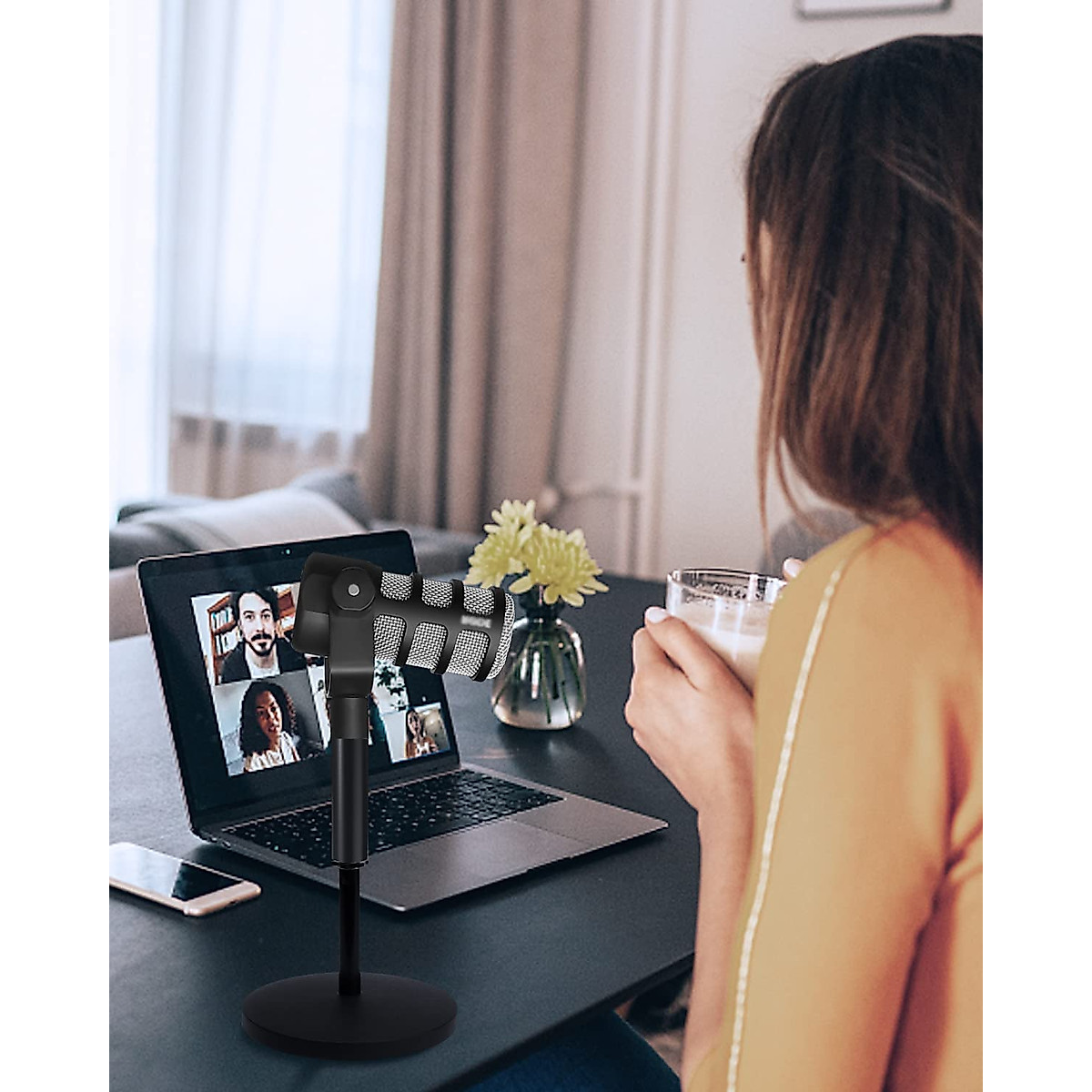 Boseen Mic Stand Extension Tube, 4 Pieces Microphone Extension Pipe Microphone Stand Extender with 2 Screw Aadpters for Desk Boom Arm Stands