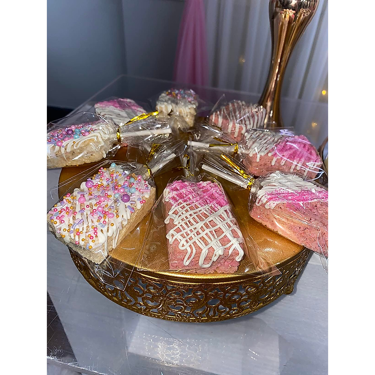 COOLAKE Clear Treat Bags 100 PCS Cellophane Bags Clear Candy Bags with 100 PCS Metallic Twist Ties For Kids Birthday Candy Popcorn Gift Cookie Small (4''by 6'')