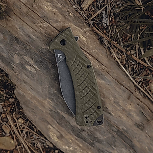 REVO Knives Ness Folding Pocket Knife; 3.375" 14C28N Stonewash Blade with Durable Micarta Handle; Flip Tab Open, Secure Liner lock, Reversible Pocket Clip, EDC Tactical Knife (Green)