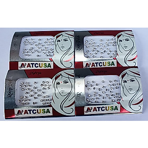 ATCUSA 140+ Bindi Dots Diamond Crystal Fake Nose stud/Indian Bindi for women Face Jewels silver black Multi temporary tattoo Packet Silver/White Crystal Stones - Size 3mm