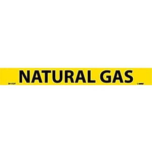 NMC B1172Y Pipe Marker, "NATURAL GAS", 9" Width x 1" Height, Pressure Sensitive Vinyl, Black On Yellow (Pack of 25)
