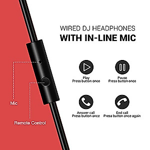 OneOdio Over Ear Headphone, Wired Bass Headsets with 50mm Driver, Foldable Lightweight Headphones with Shareport and Mic for Recording Monitoring Podcast Guitar PC TV - (Red)