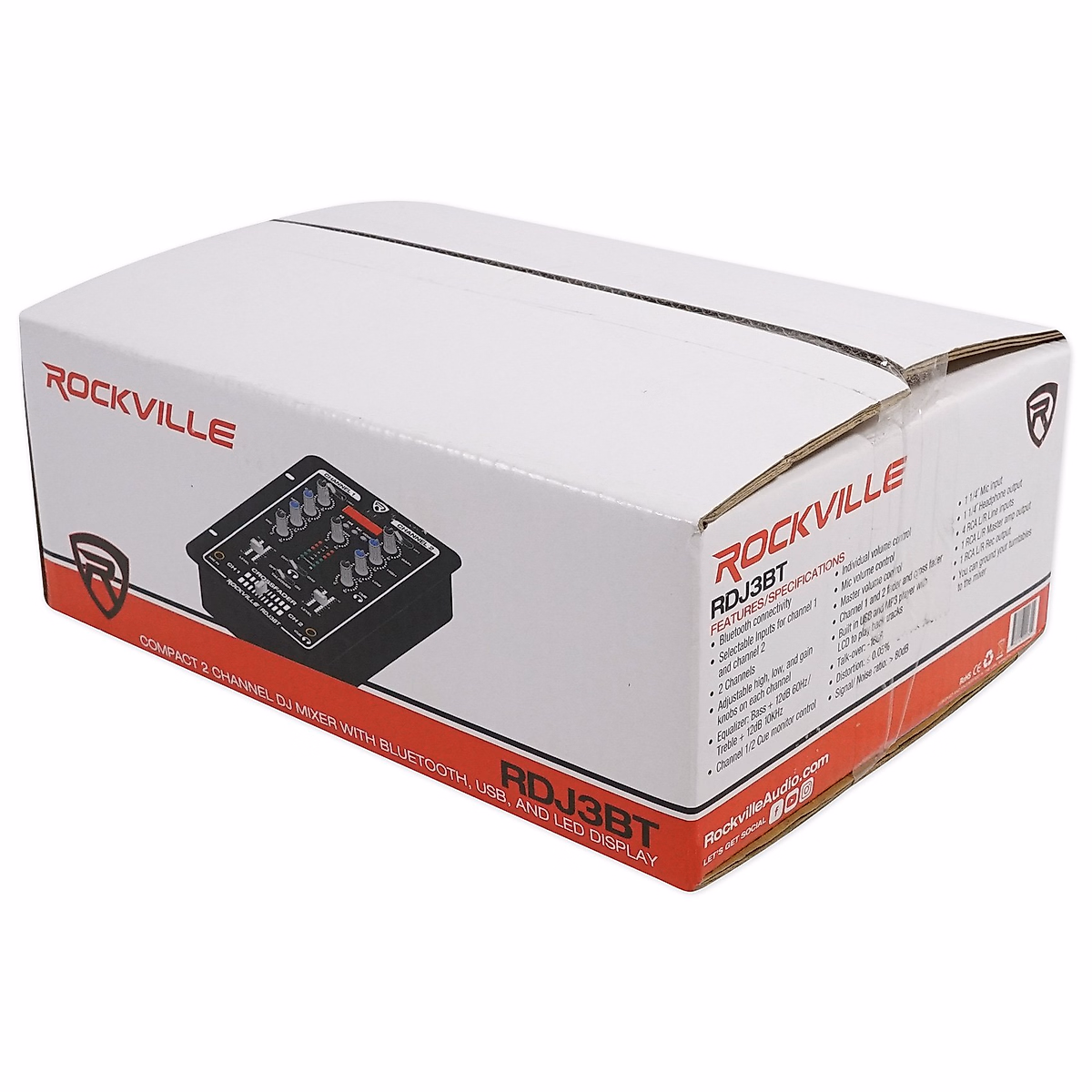Rockville RDJ3BT 2 Channel DJ Mixer with USB, Bluetooth, Talkover, 4 Line Inputs