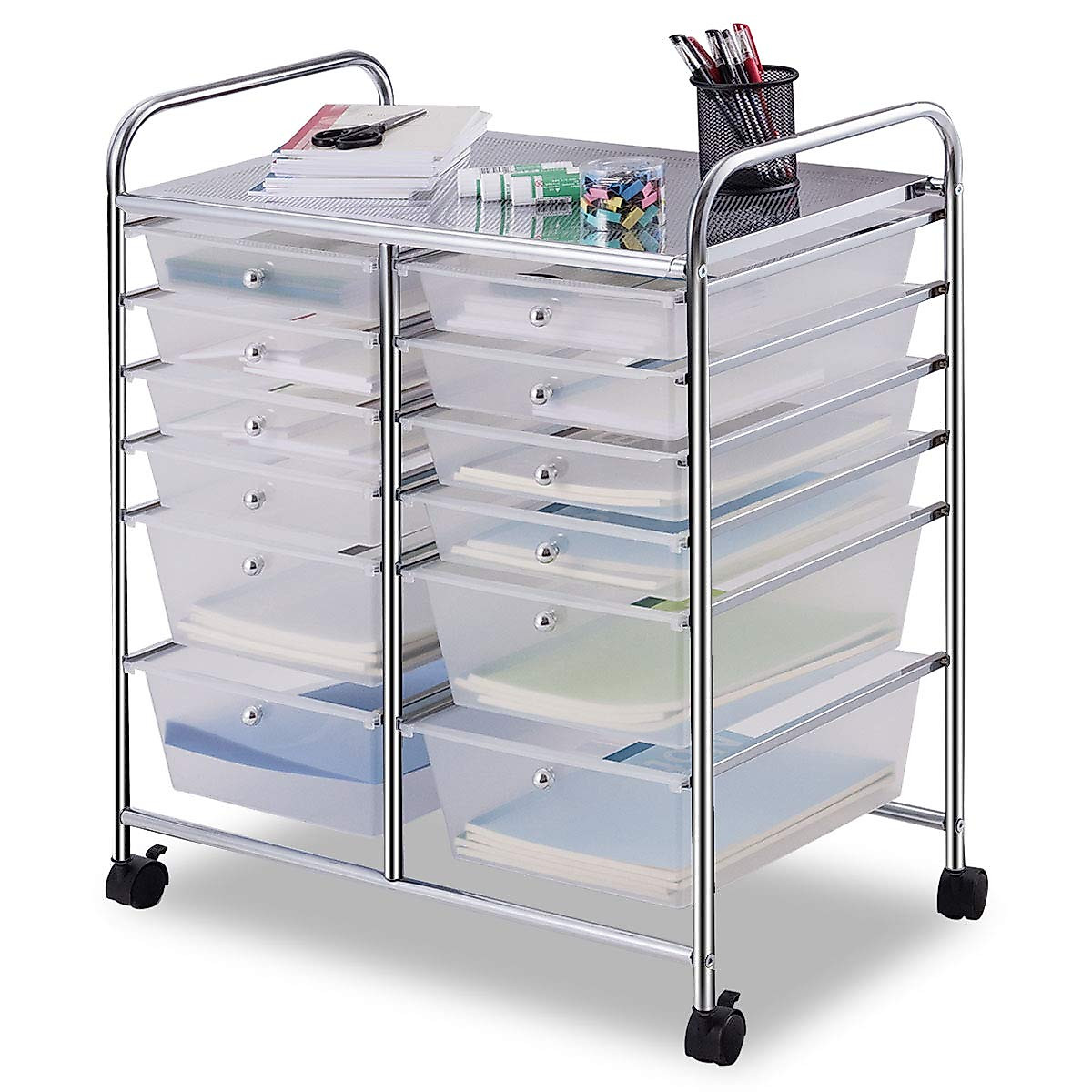 Happygrill 12-Drawer Organizer Cart Tools, Office School Paper Organizer Rolling Storage Cart with wheels
