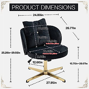 Sudwesto Armless Home Office Chair, Cross Legged Office Chair, Adjustable Swivel Task Chair for Small Space, Living Room, Make-up, Studying, Office (Black Gold)