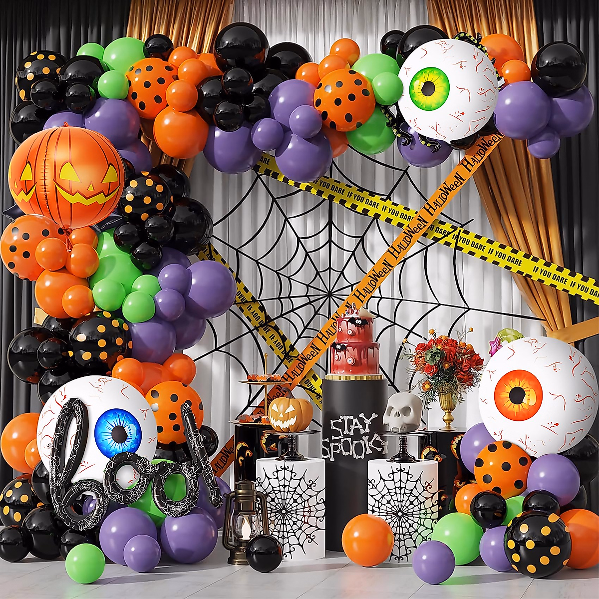 Mesen Halloween Eyeball Balloons - Pack of 4, Scary Plastic Balloon Props Bloodshot Eyeballs Indoor Outdoor Garden Halloween Decors for Lawn Party, Haunted House Decorations