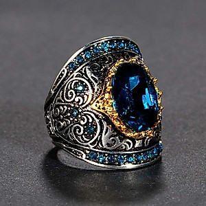 Vintage Peacock Blue Gemstone Ring Jewelry Gift for Women (6)