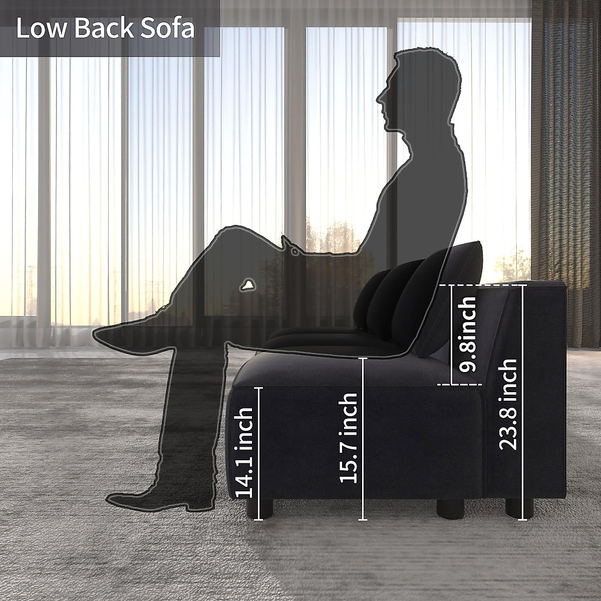 LLappuil Modern Modular Sectional Sofa Set, Low Back Minimalist Style Couch with Ottoman and Chaise Lounge, Soft Fabric 6 Seater 138.4" U Shaped Sofa for Living Room, Dark Grey