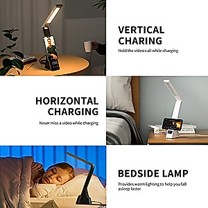 GAOHANG LED Desk Lamp with Wireless Charger 3 in 1 Fast Charging Station, Touch Control Desk Lamp with Clock, Alarm, 3 Lighting Modes & Stepless Brightness Home Office Eye-Caring Table Lamps Black