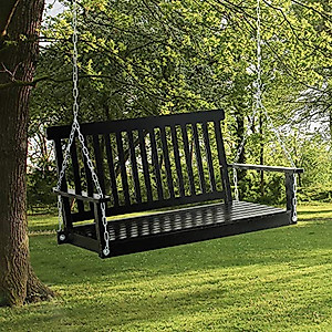 Outsunny 2-Seater Hanging Porch Swing Patio Swing Outdoor Swing Bench with Chains for Garden, Yard, Deck & Balcony, 440lbs Weight Capacity, Black