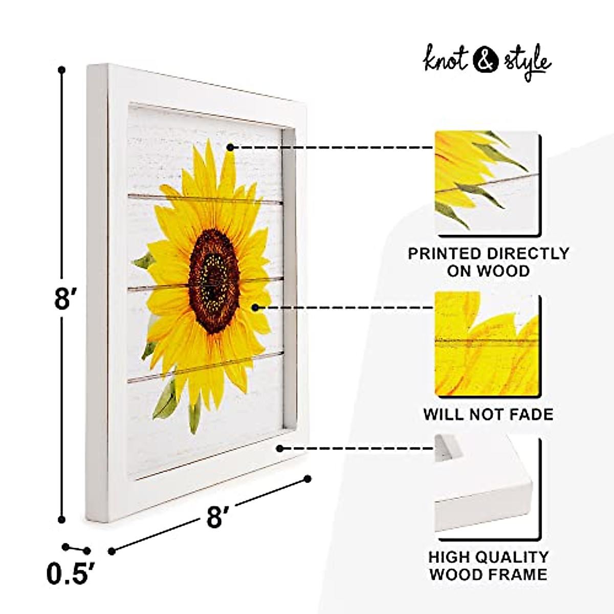 Sunflower Wall Decor Set of 3 - Rustic 8x8 Inch Printed Panels for Home, Bathroom, Kitchen, or Office - Sunflower Gifts for Women Wood Flower Pictures Design Theme Clearance Decorations Sun Flowers to Brighten Up Any Space