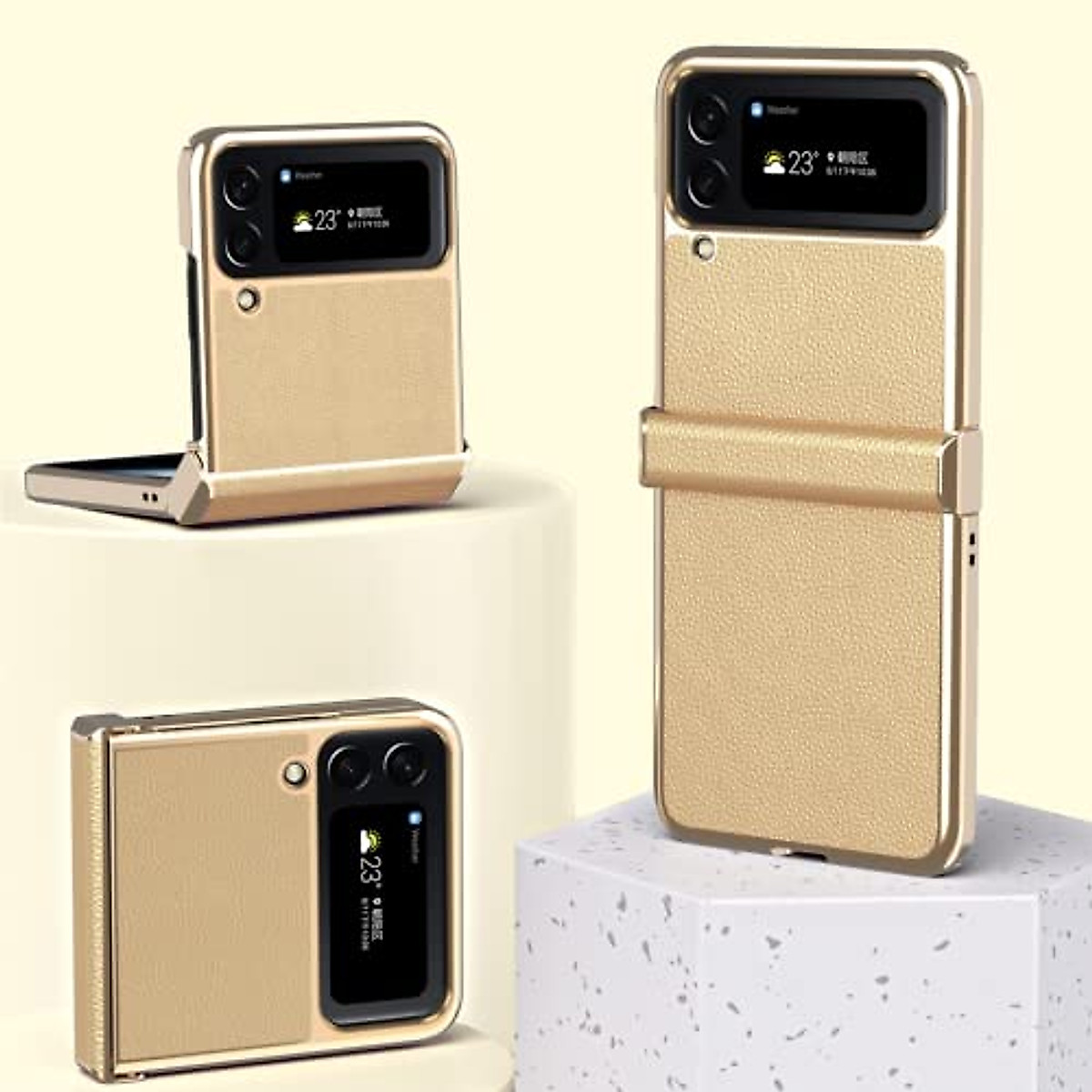 CFPLZFY Protective Leather Case Suitable for Samsung Galaxy Z Flip 4 5G 2022, Folding Mobile Phone Shell for Z Flip4, Anti-Fall Cover with Electroplating Hinge